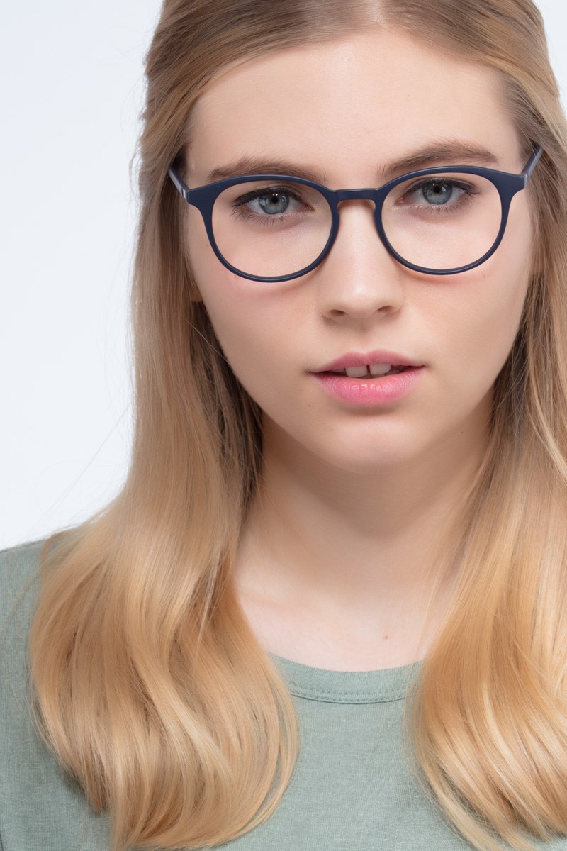 Brace Round Matte Navy Full Rim Eyeglasses | Eyebuydirect