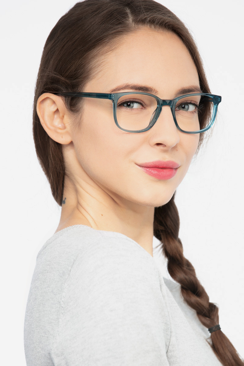 Emblem Rectangle Blue Glasses for Women | Eyebuydirect