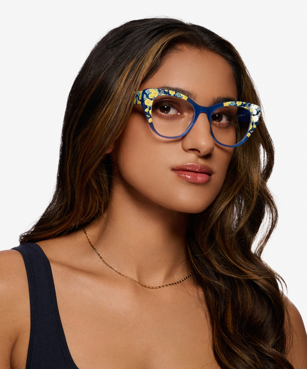 Thistle Cat Eye Blue Floral Glasses for Women | Eyebuydirect