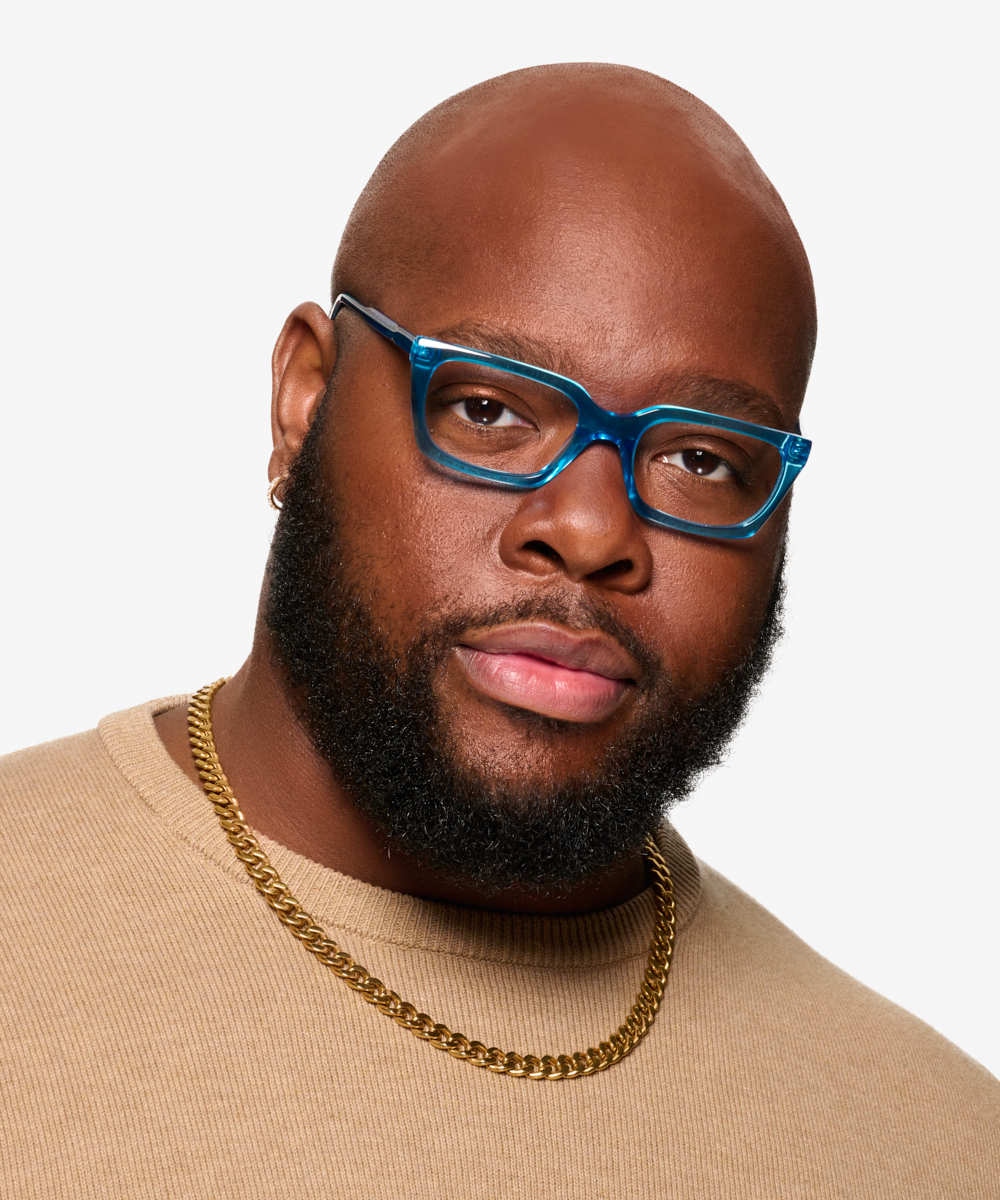 Petula Rectangle Crystal Fluo Blue Full Rim Eyeglasses | Eyebuydirect