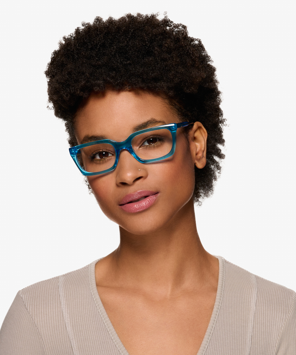 Petula Rectangle Crystal Fluo Blue Full Rim Eyeglasses | Eyebuydirect