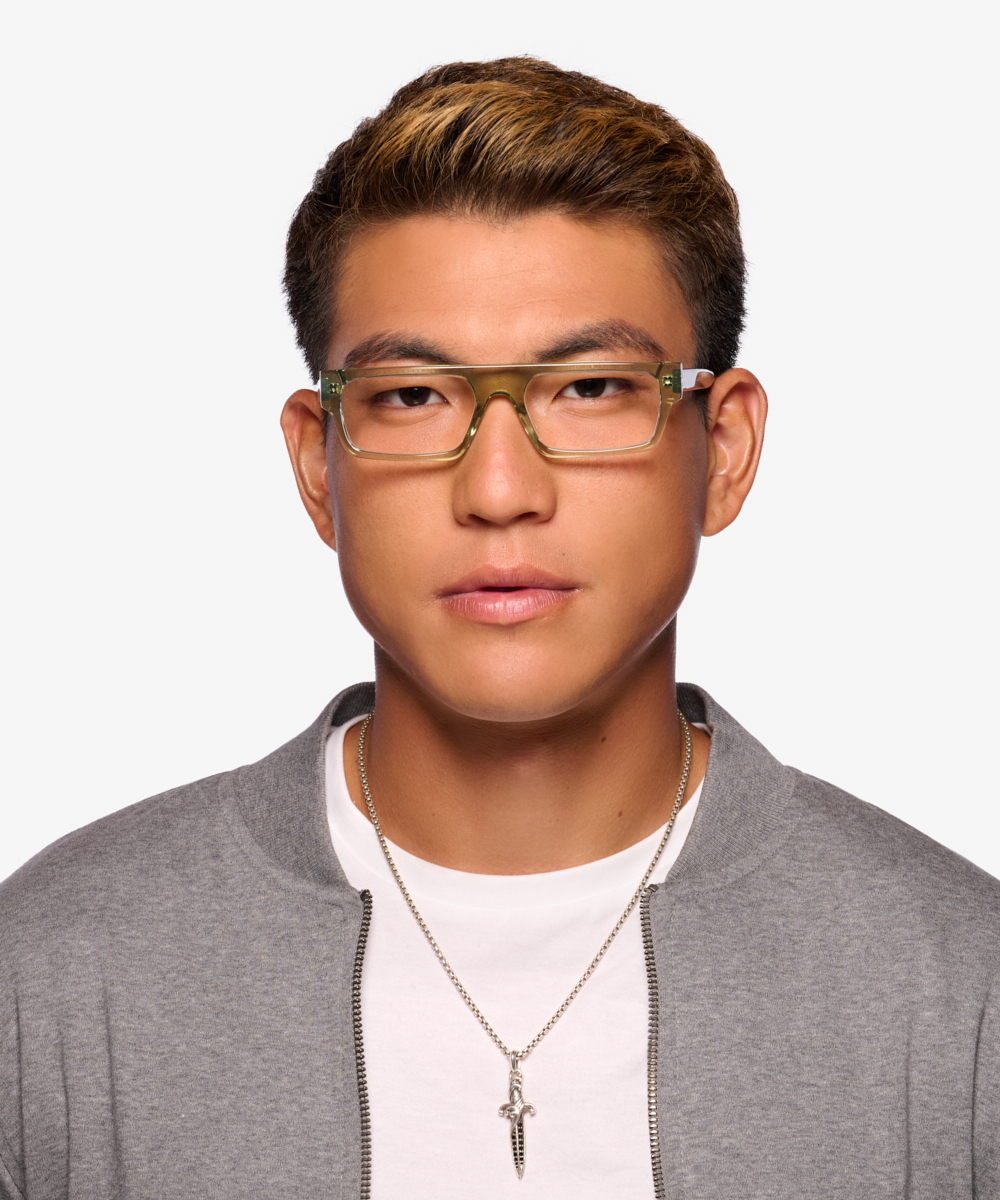 Mox Rectangle Crystal Olive Green Full Rim Eyeglasses | Eyebuydirect