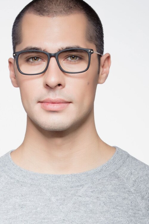 Phase Rectangle Matte Black Full Rim Eyeglasses | Eyebuydirect Canada