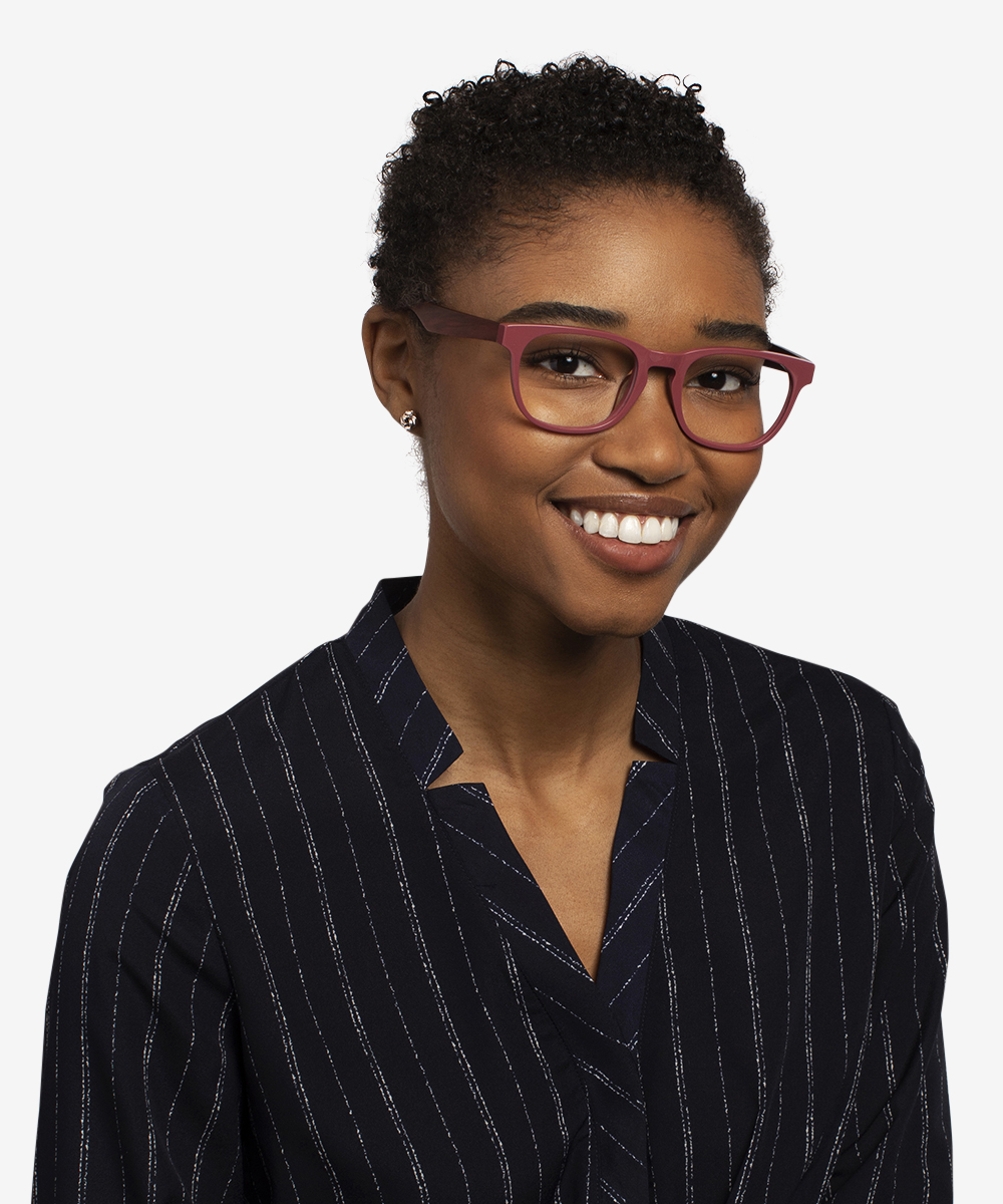 Tongass Rectangle Red & Red Wood Glasses for Women | Eyebuydirect