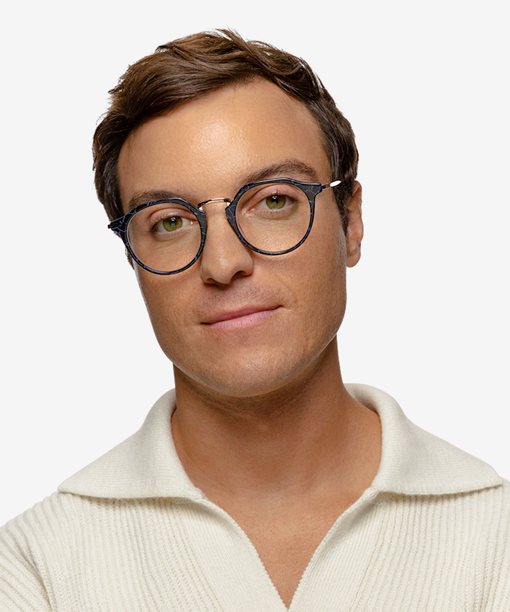 Phoebe Round Blue Floral Glasses for Women | Eyebuydirect