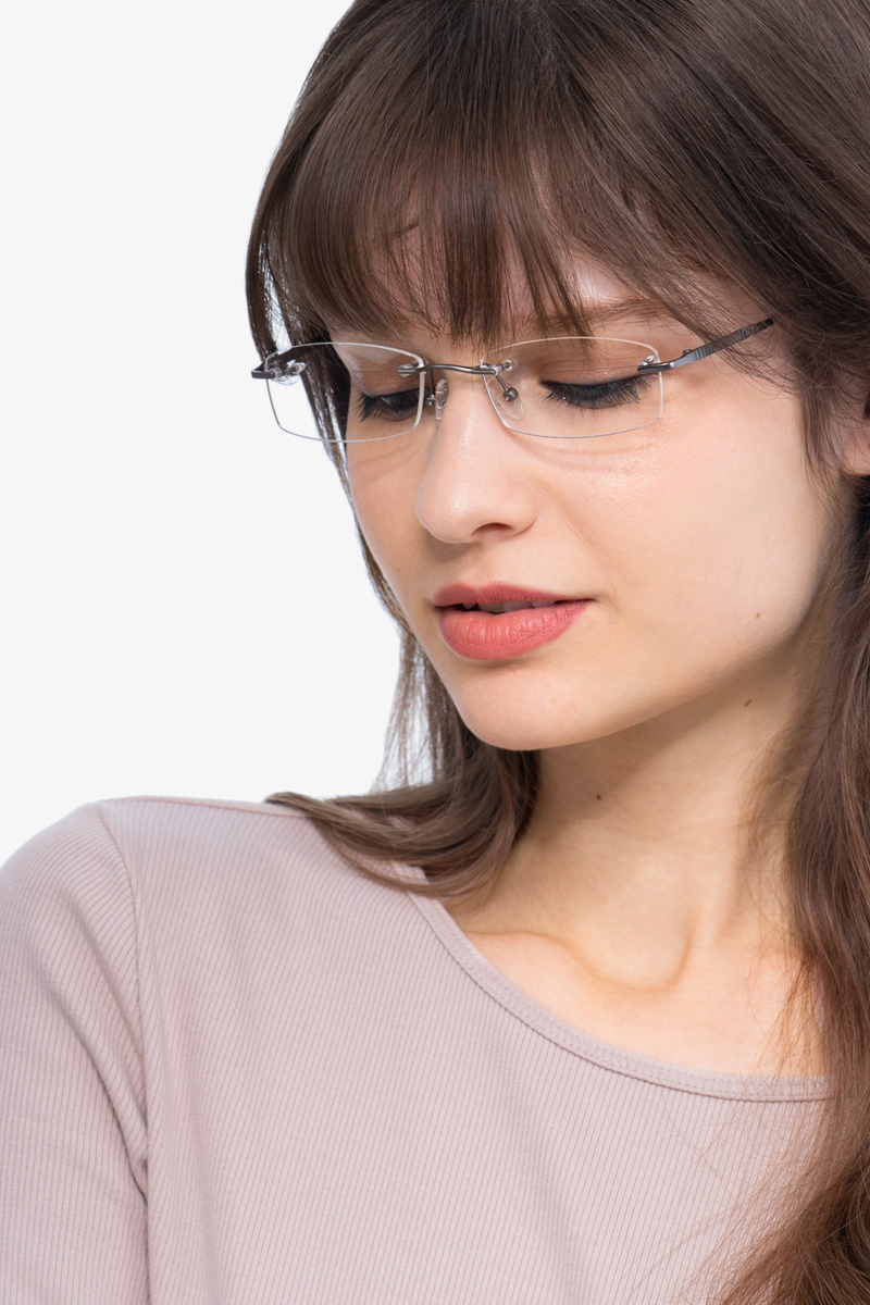 Connie Rectangle Gunmetal Rimless Eyeglasses | Eyebuydirect Canada