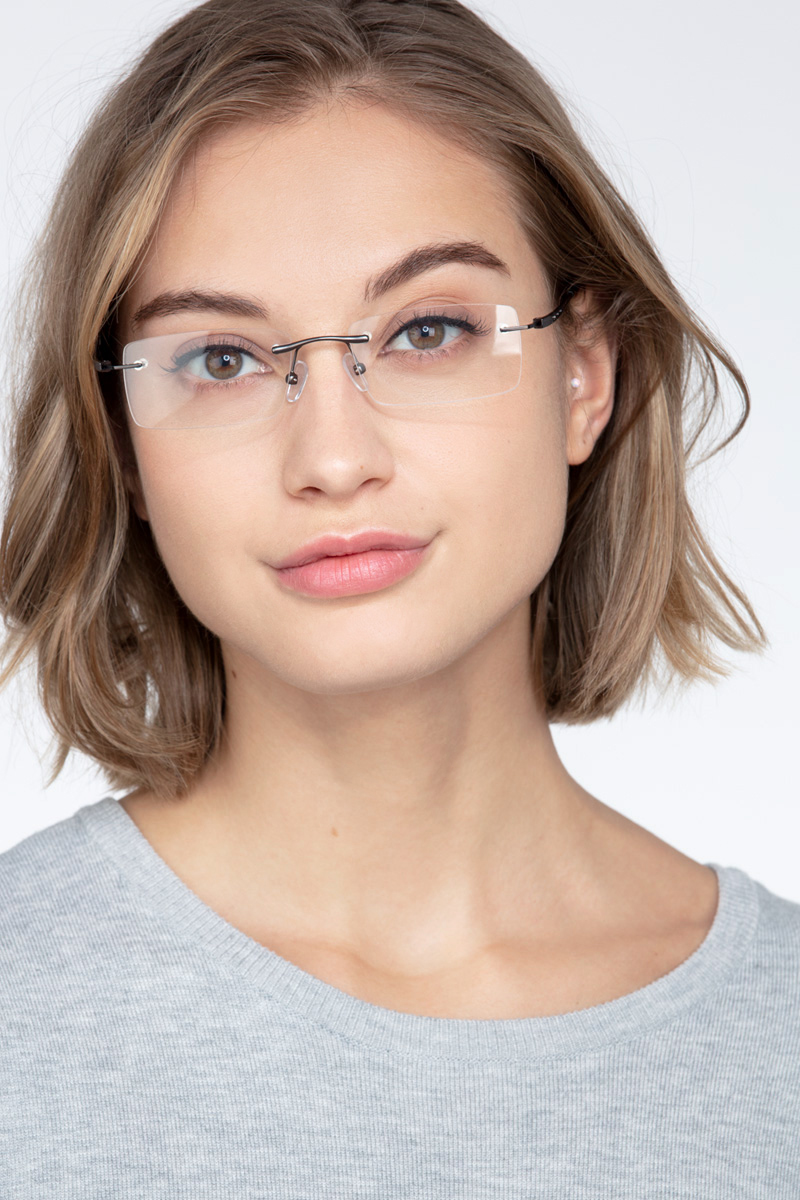 Percy Rectangle Gunmetal Rimless Eyeglasses | Eyebuydirect