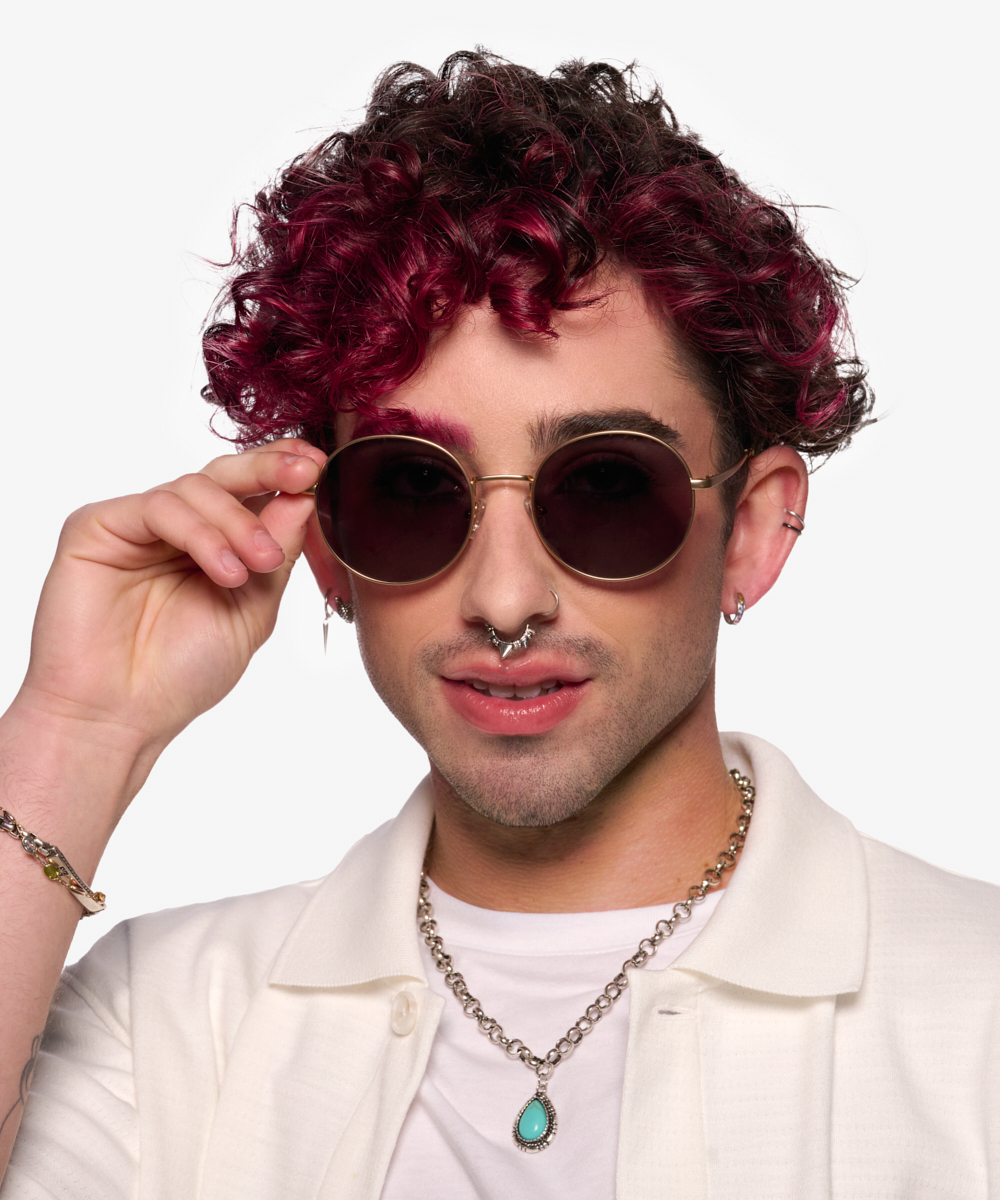 Solbada - Round Gold Frame Prescription Sunglasses | Eyebuydirect