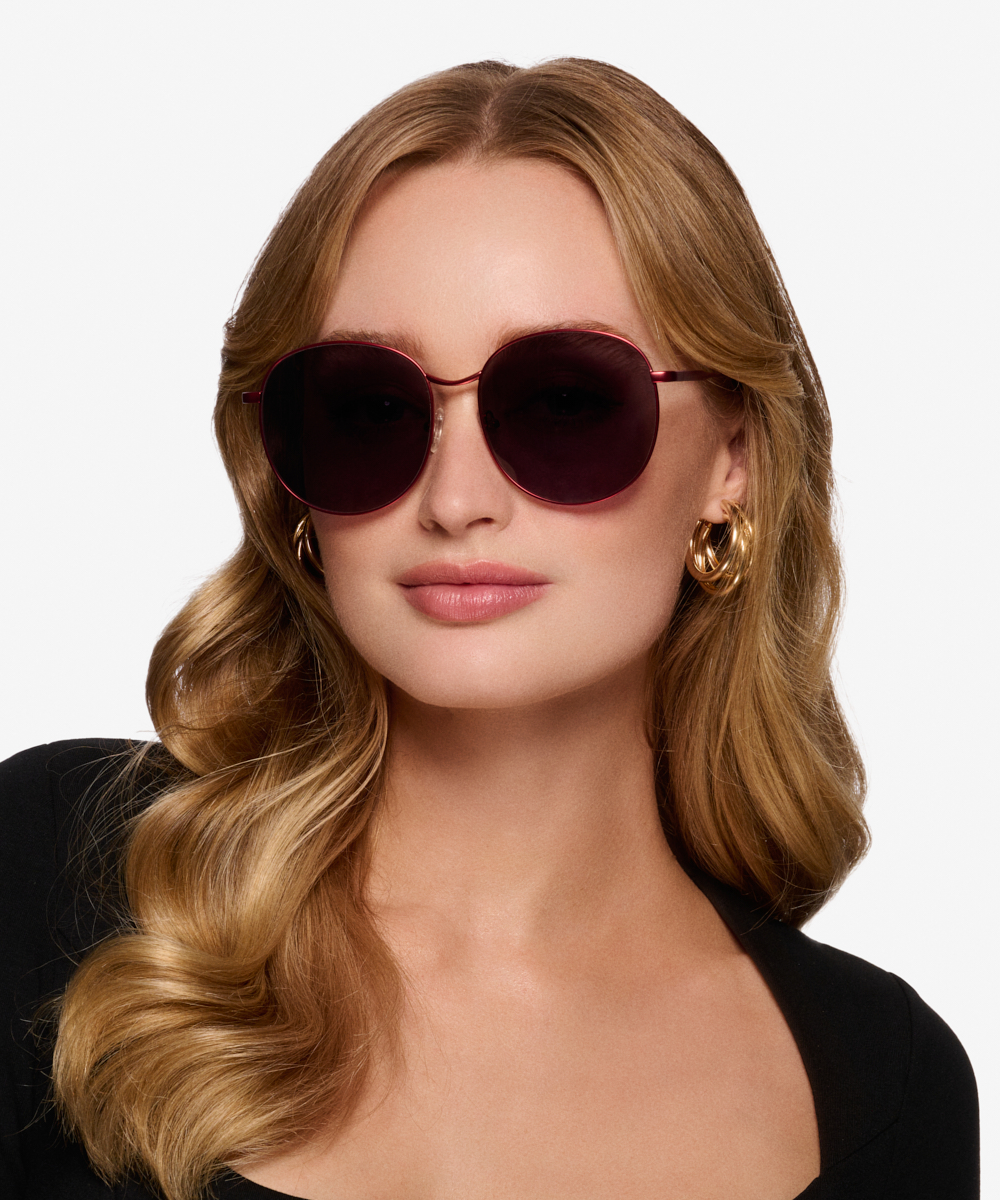Sage - Round Red Frame Sunglasses For Women | Eyebuydirect
