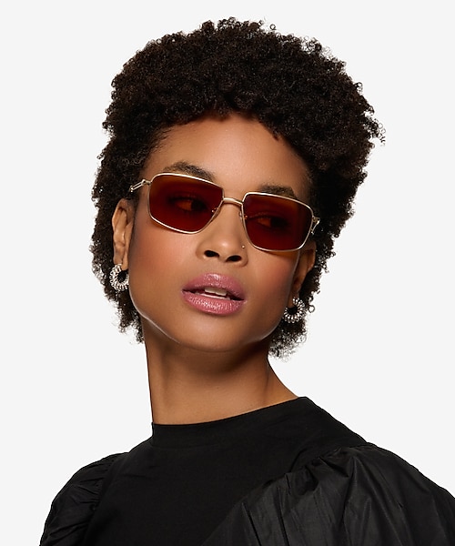 Vitality Rectangle Matte Gold Frame Prescription Sunglasses