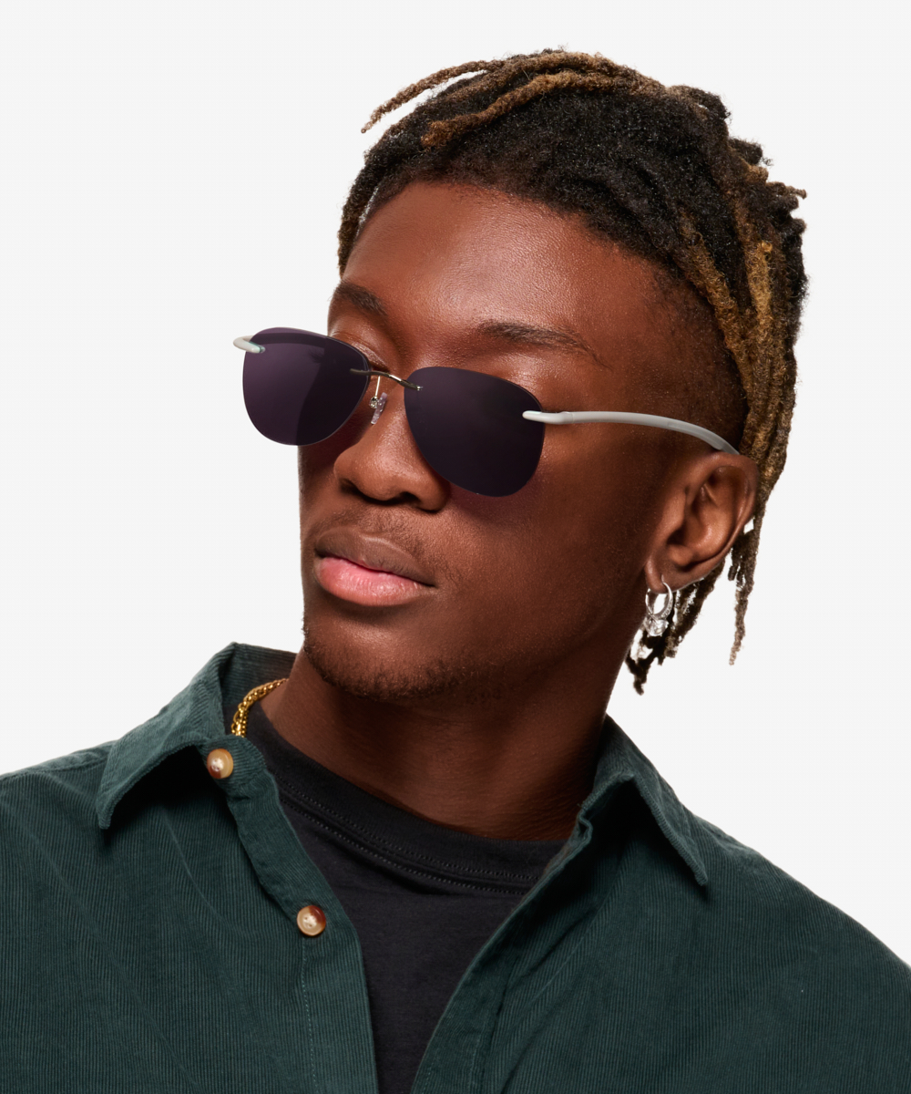 Ludo - Aviator Shiny Silver Frame Prescription Sunglasses | Eyebuydirect