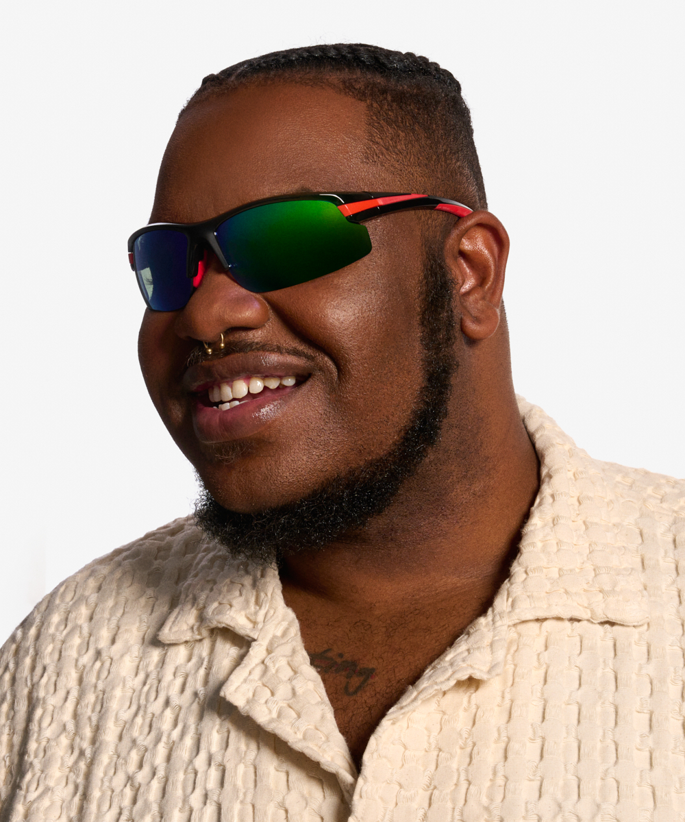 Match - Rectangle Black Red Frame Sunglasses For Men | Eyebuydirect