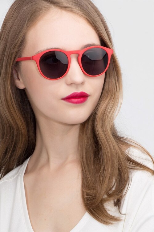 Air - Round Matte Red Frame Sunglasses For Women | Eyebuydirect