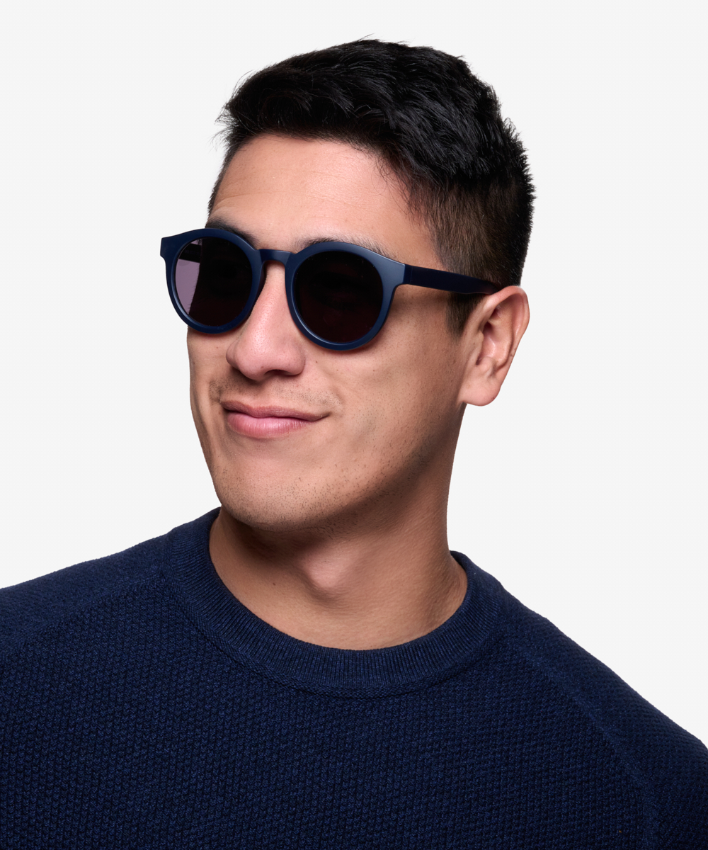 Oasis - Round Matte Navy Frame Prescription Sunglasses | Eyebuydirect ...