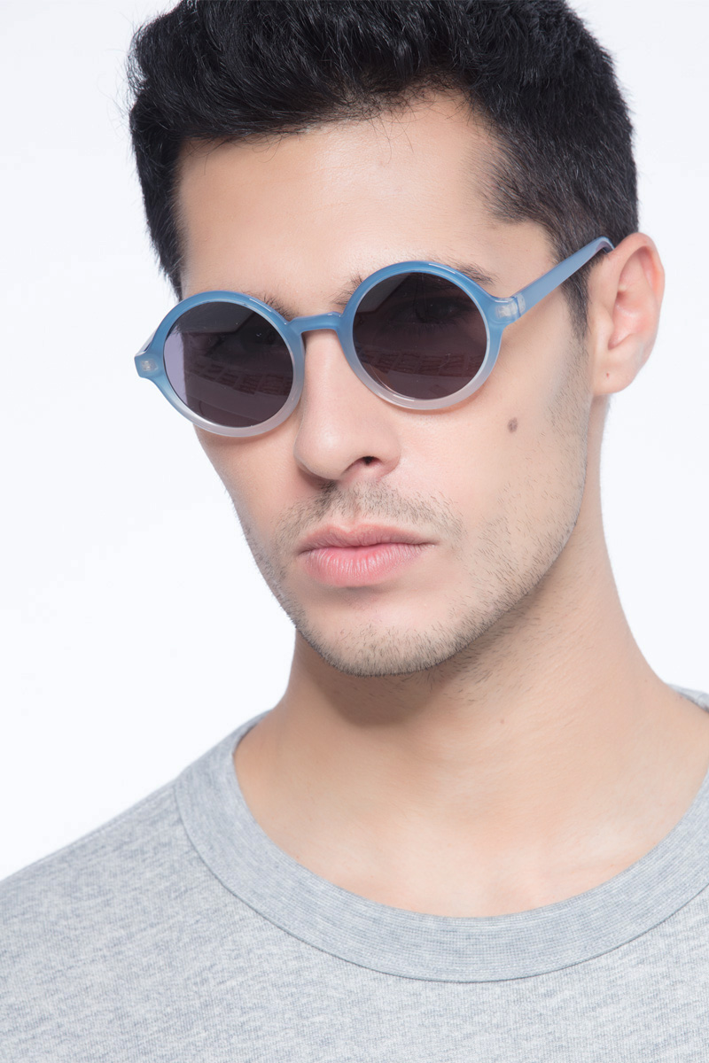 Solstice - Round Blue Clear Frame Prescription Sunglasses | Eyebuydirect