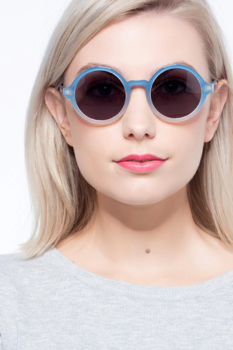 Solstice - Round Blue Clear Frame Prescription Sunglasses | Eyebuydirect