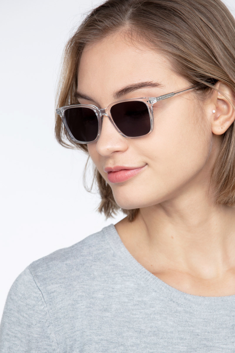 Luck - Rectangle Clear Frame Prescription Sunglasses | Eyebuydirect