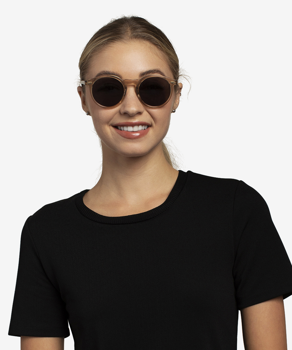 Luminance - Round Champagne Frame Prescription Sunglasses ...
