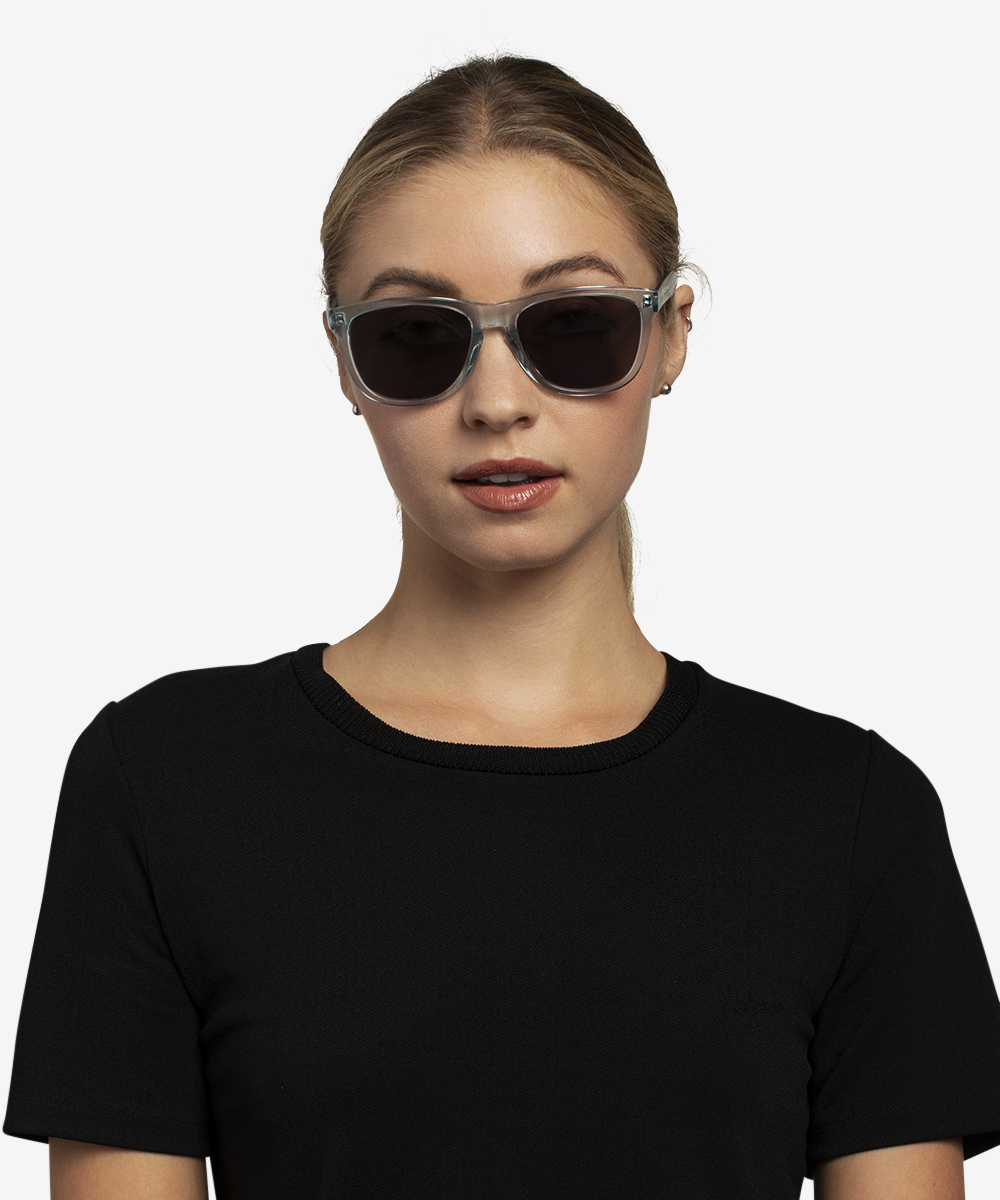 Malibu - Rectangle Clear Blue Frame Prescription Sunglasses | Eyebuydirect