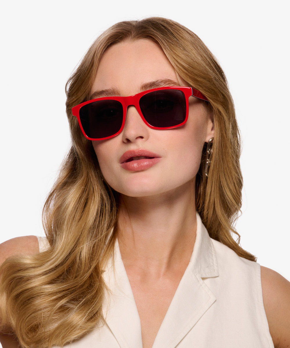 Proud - Rectangle Red & Navy Frame Prescription Sunglasses | Eyebuydirect
