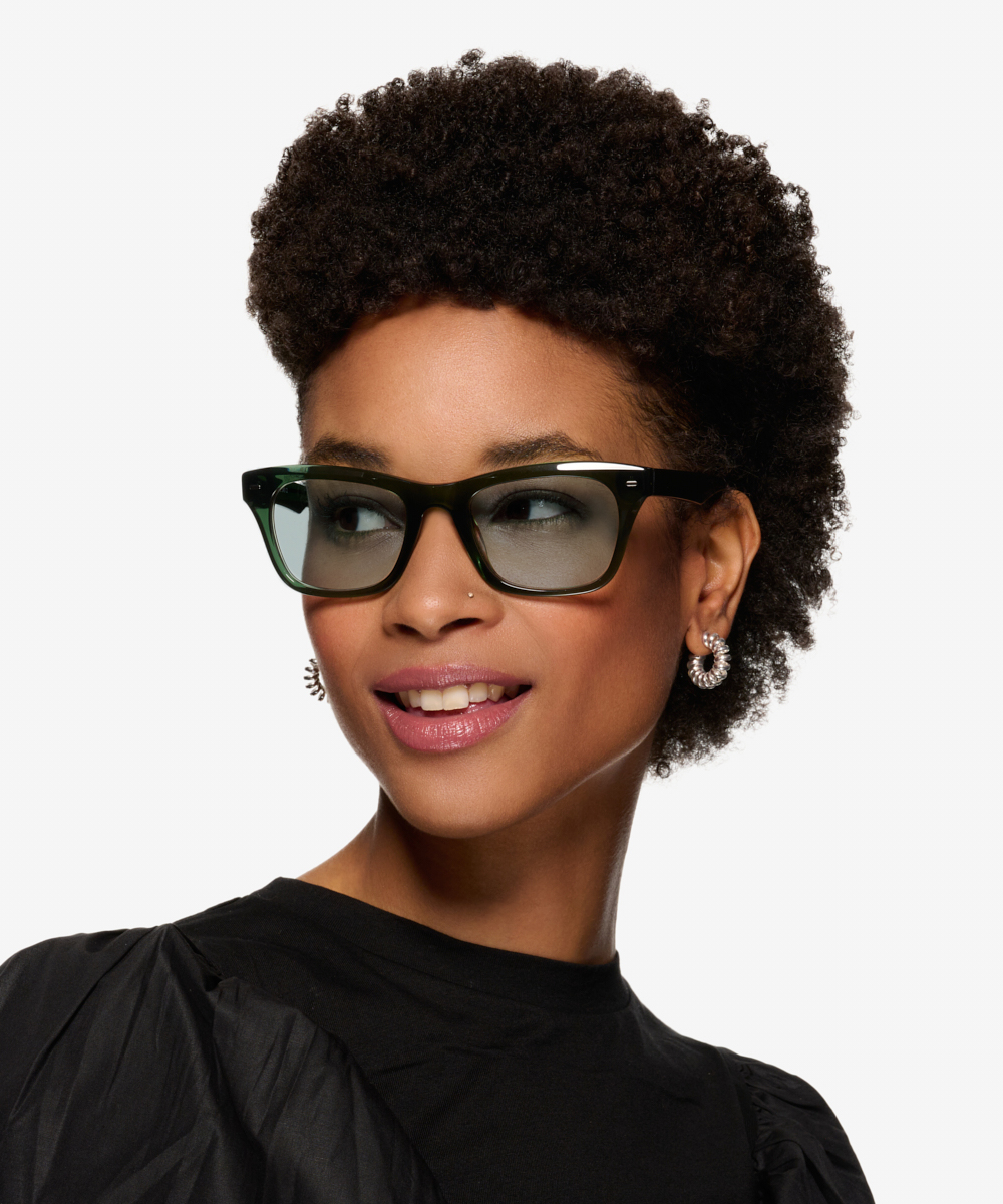 Kitt Rectangle Crystal Green Frame Prescription Sunglasses