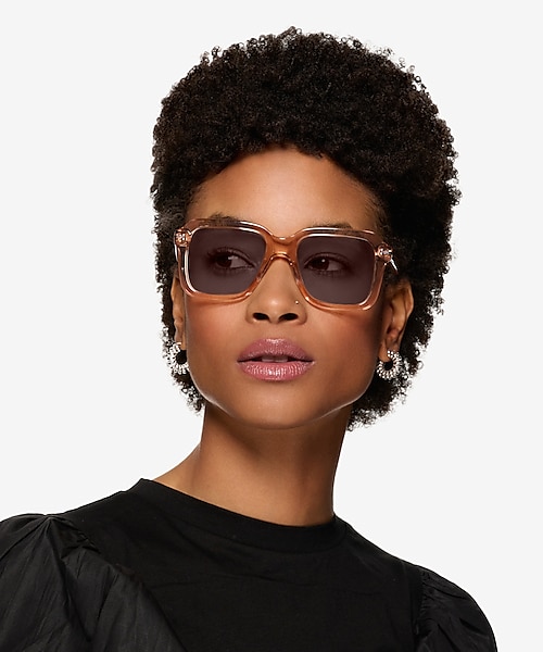 Bowie Square Crystal Peach Frame Prescription Sunglasses Eyebuydirect Canada