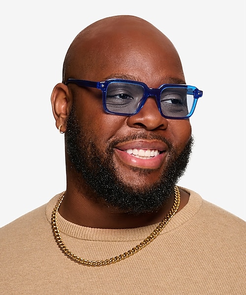 Nat Square Crystal Blue Frame Prescription Sunglasses Eyebuydirect