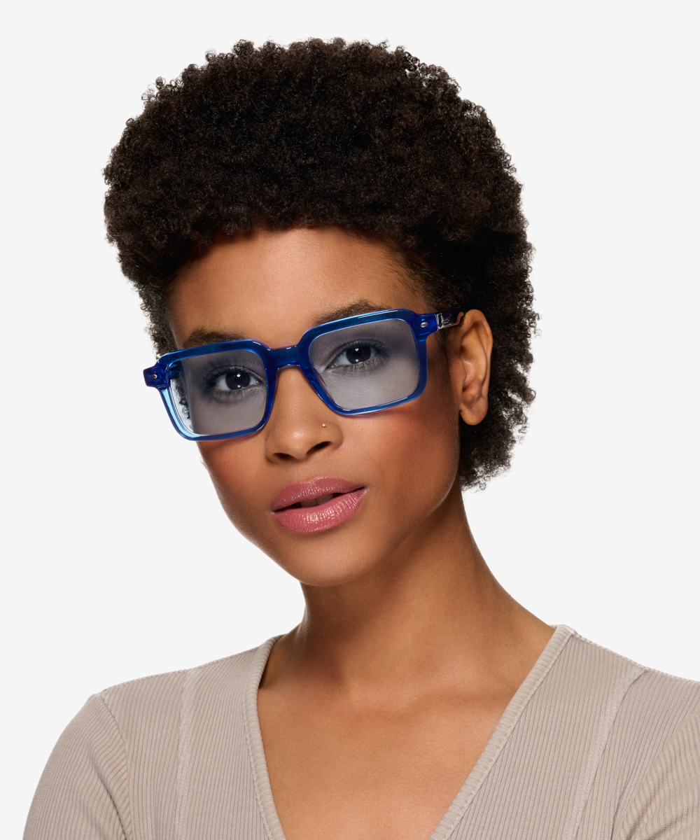 Nat - Square Crystal Blue Frame Prescription Sunglasses | Eyebuydirect