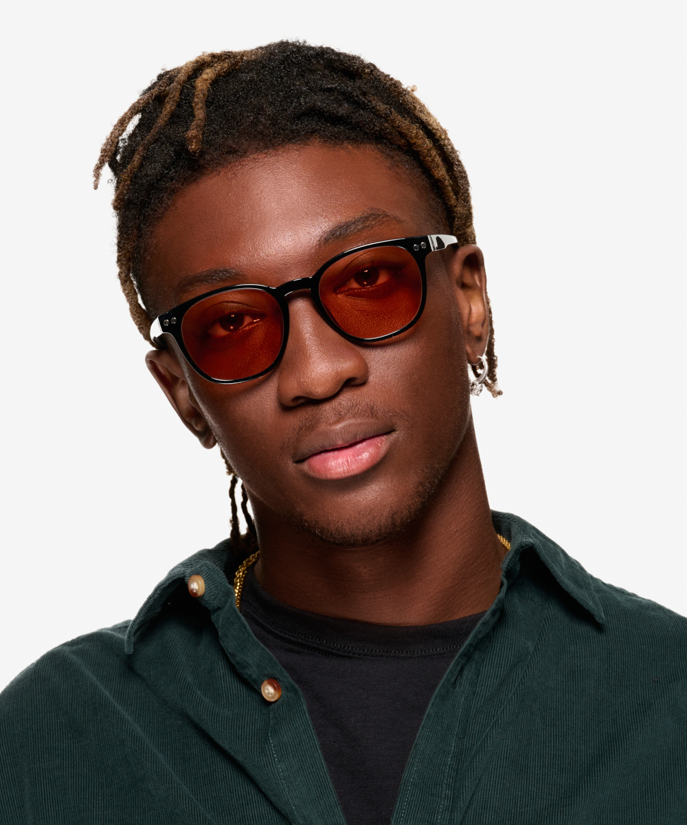 Pep - Round Shiny Black Frame Prescription Sunglasses | Eyebuydirect Canada