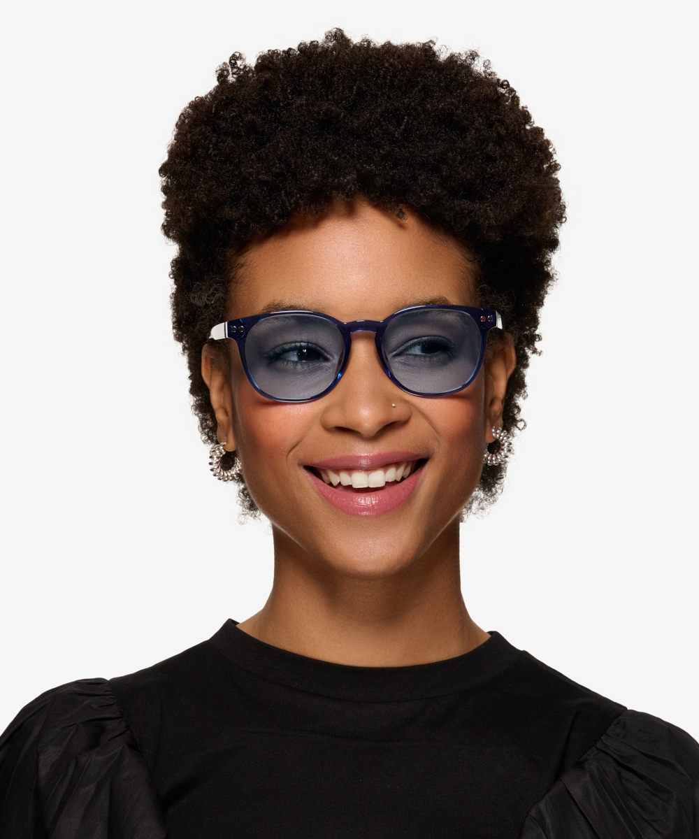 Pep Round Shiny Crystal Blue Frame Prescription Sunglasses