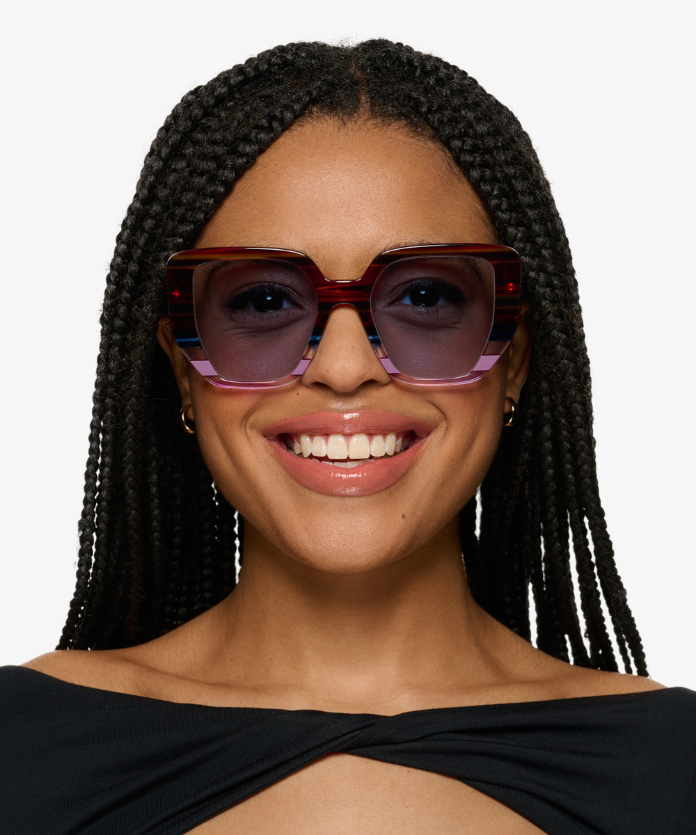 Glowing - Square Purple Striped Frame Prescription Sunglasses ...