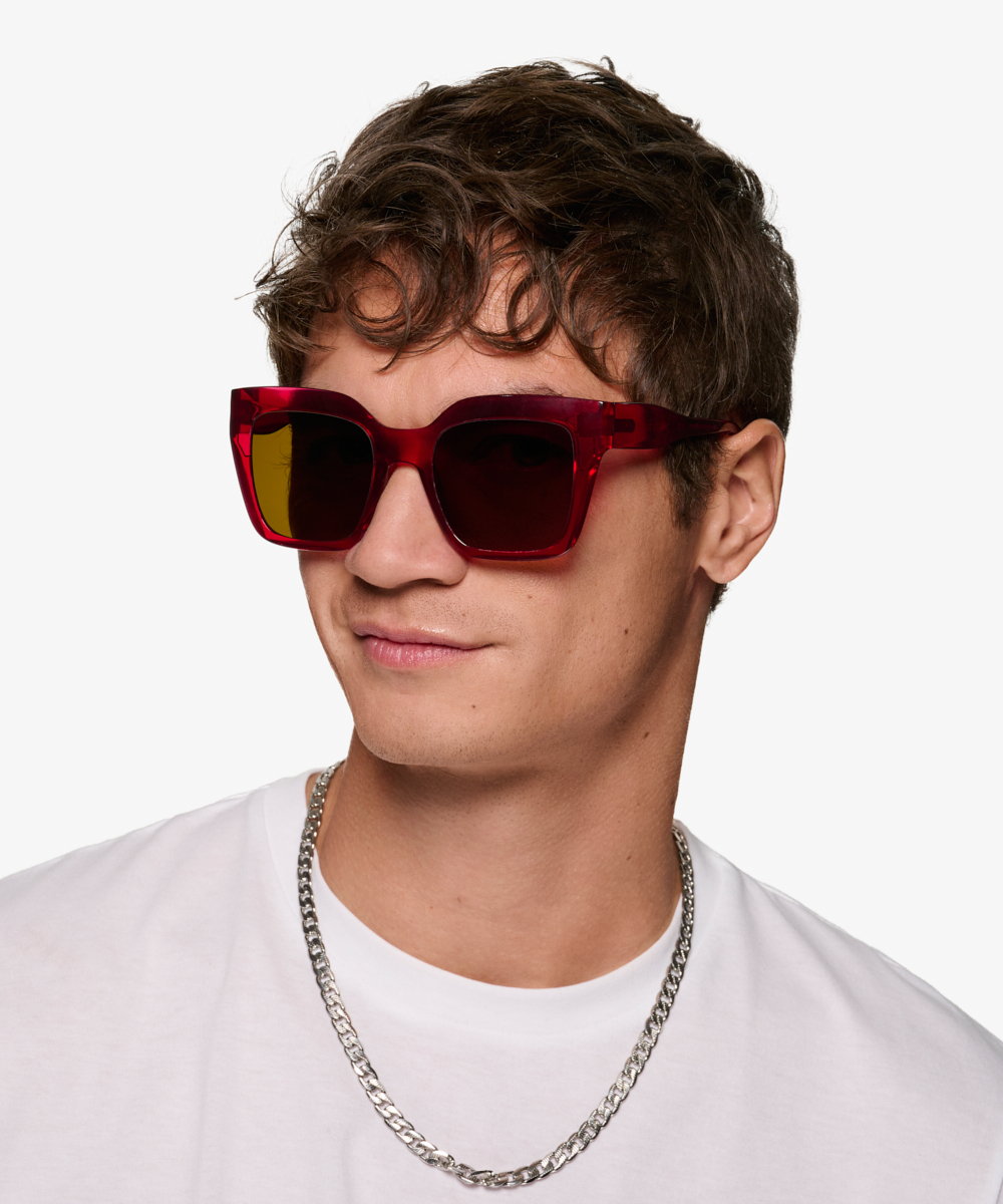 Sprout - Square Crystal Red Frame Prescription Sunglasses | Eyebuydirect