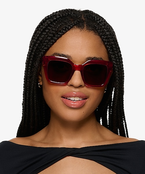 Sprout Square Crystal Red Frame Prescription Sunglasses
