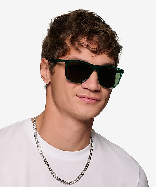 Rainfall Square Crystal Green Frame Prescription Sunglasses