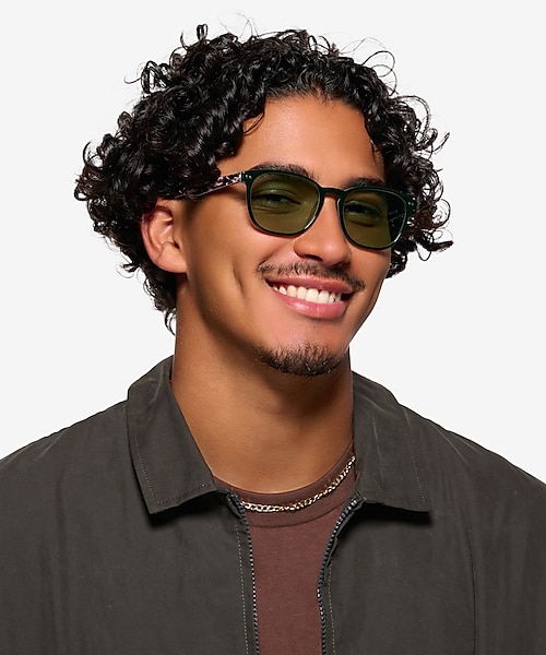 Graffiti Round Solid Dark Green Frame Prescription Sunglasses