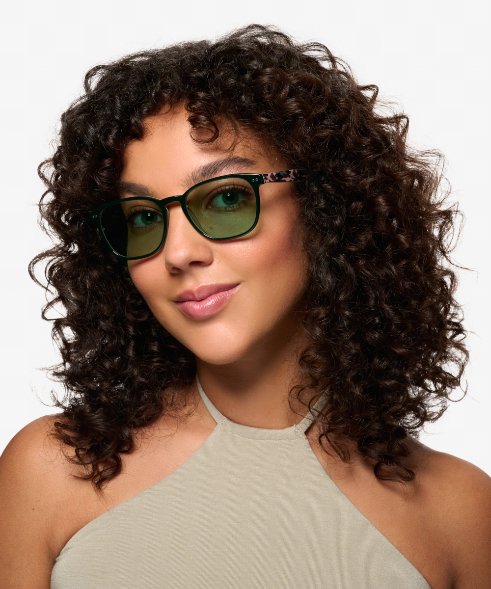 Graffiti Round Solid Dark Green Frame Prescription Sunglasses