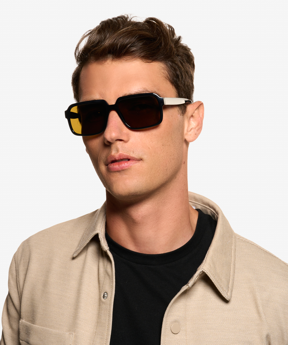 Kauri - Square Shiny Black Frame Sunglasses For Men | Eyebuydirect