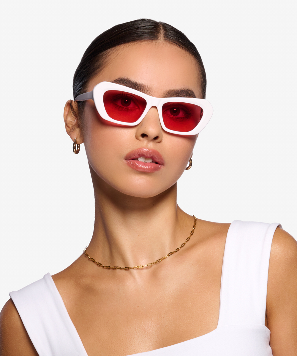 Rosy - Cat Eye Solid White Frame Sunglasses For Women | Eyebuydirect