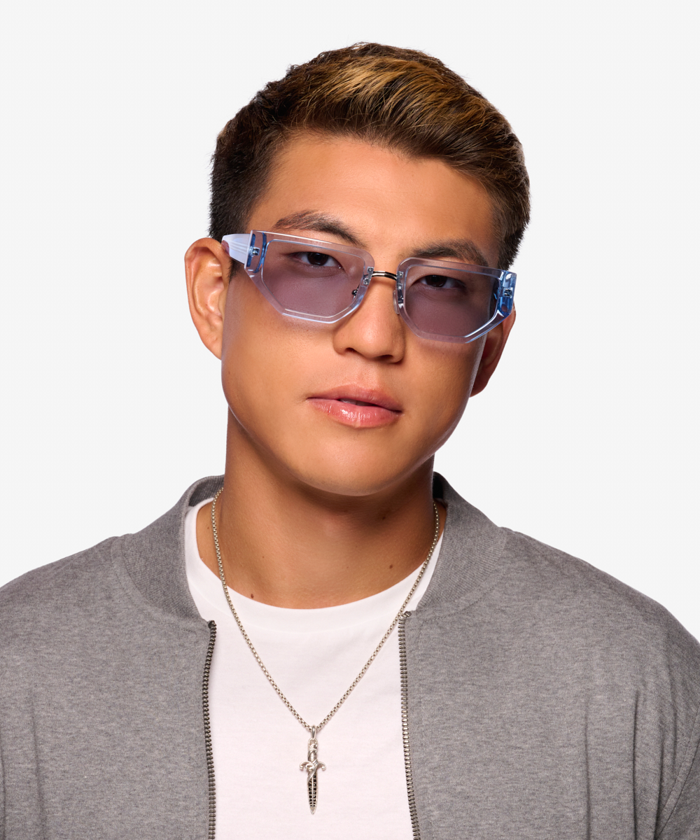 Elate - Geometric Crystal Blue Frame Prescription Sunglasses | Eyebuydirect