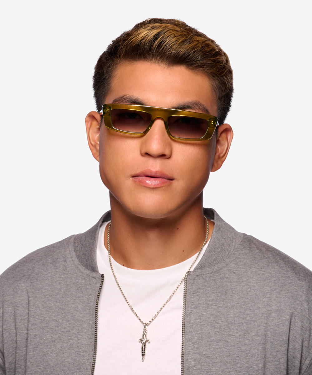 Novo - Rectangle Crystal Olive Green Frame Prescription Sunglasses ...