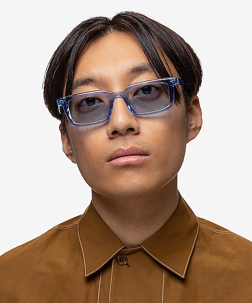 Riley Rectangle Crystal Blue Frame Prescription Sunglasses Eyebuydirect Canada
