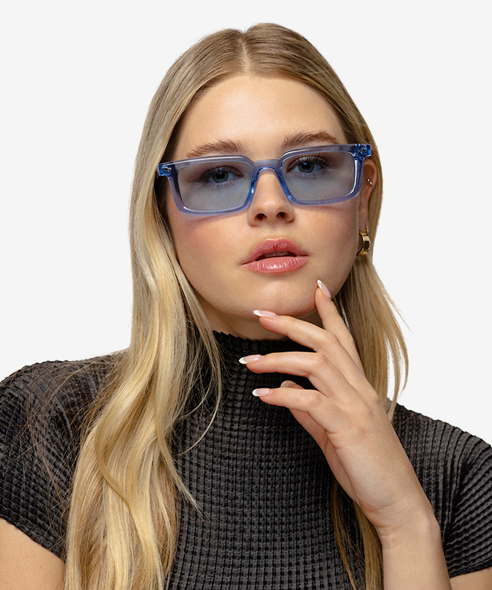 Riley - Rectangle Crystal Blue Frame Prescription Sunglasses | Eyebuydirect