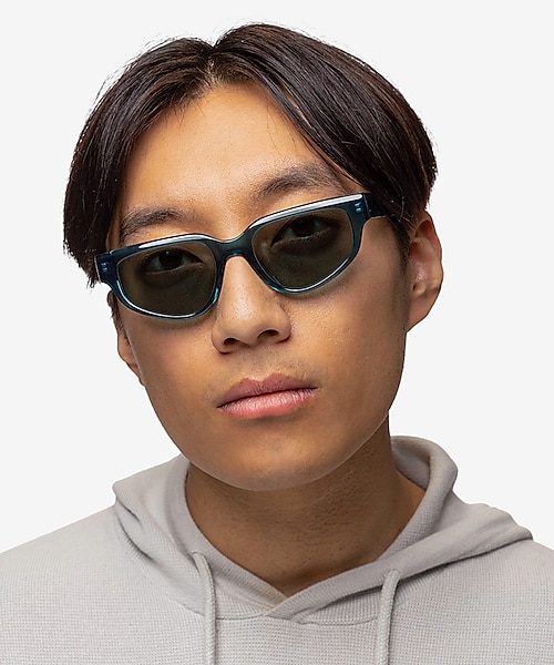 Enoch Geometric Crystal Blue Green Frame Prescription Sunglasses