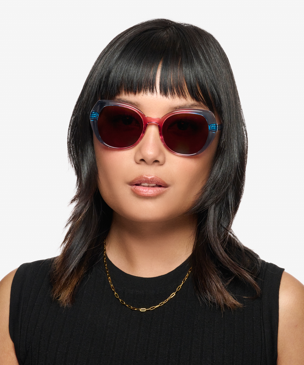 True Colors - Cat Eye Blue Pink Frame Sunglasses For Women | Eyebuydirect