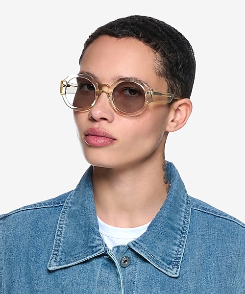 Ellison Round Clear Yellow Frame Prescription Sunglasses