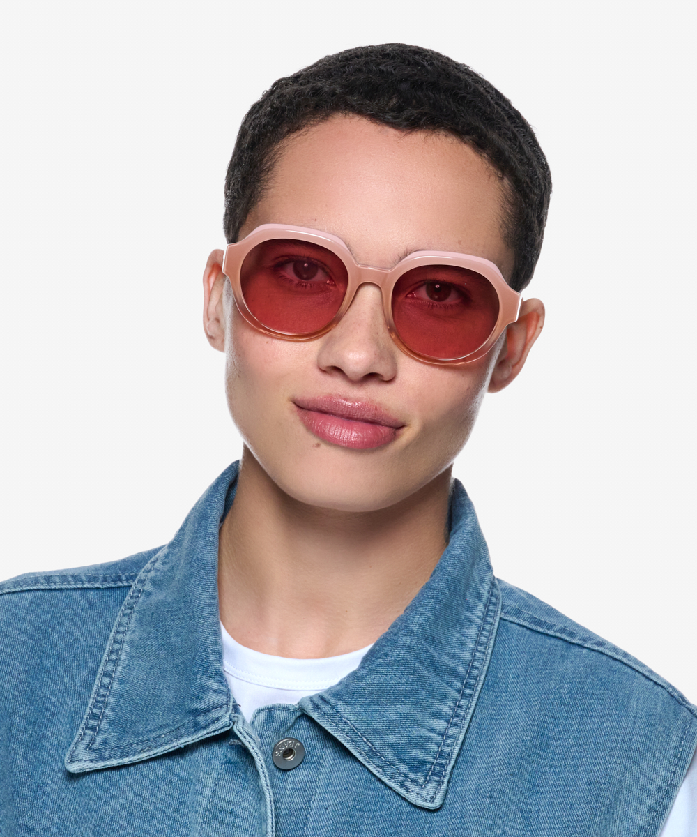 Lilly - Round Pink White Frame Sunglasses For Women | Eyebuydirect