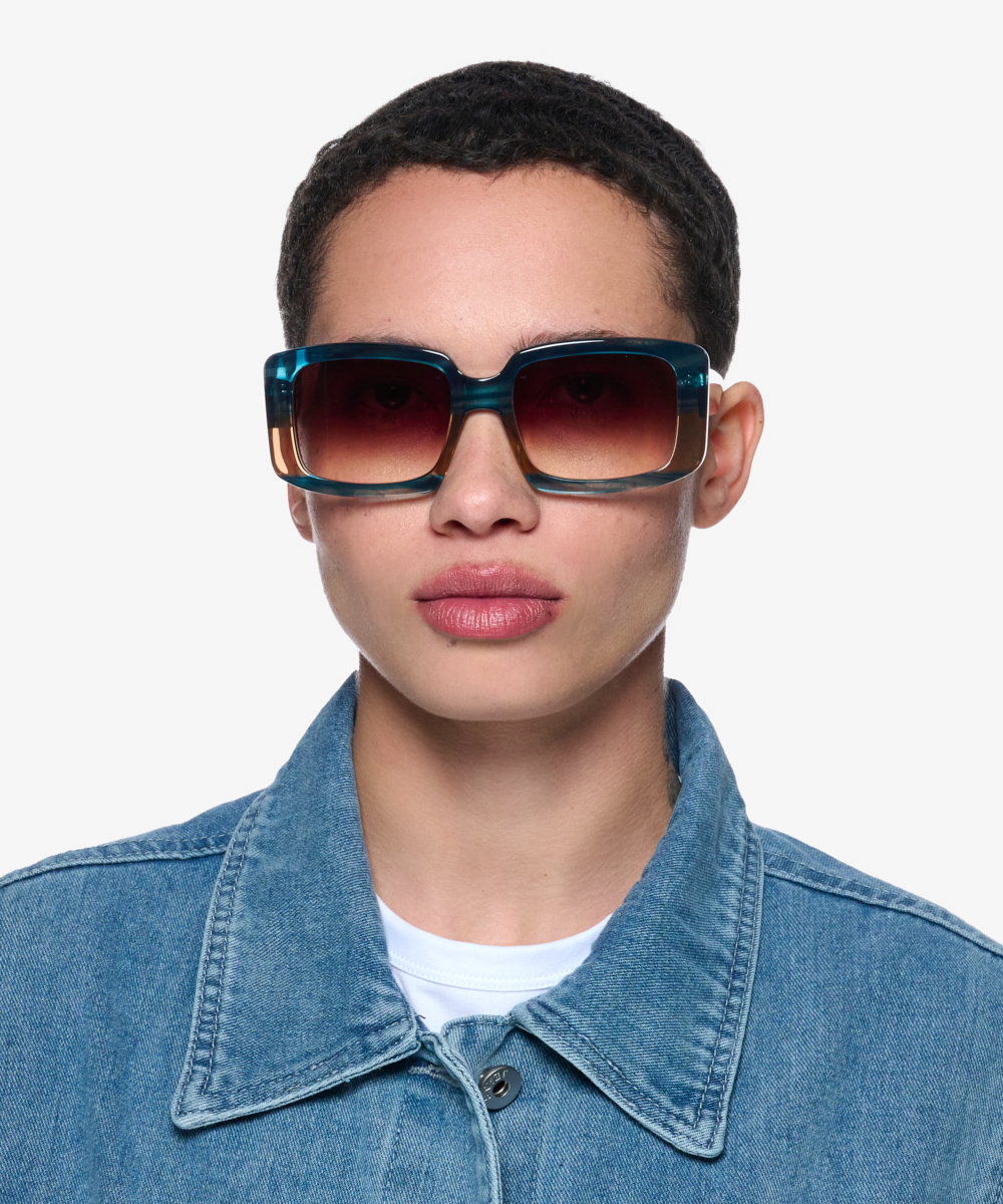 Colby - Square Striped Blue Brown Frame Prescription Sunglasses ...