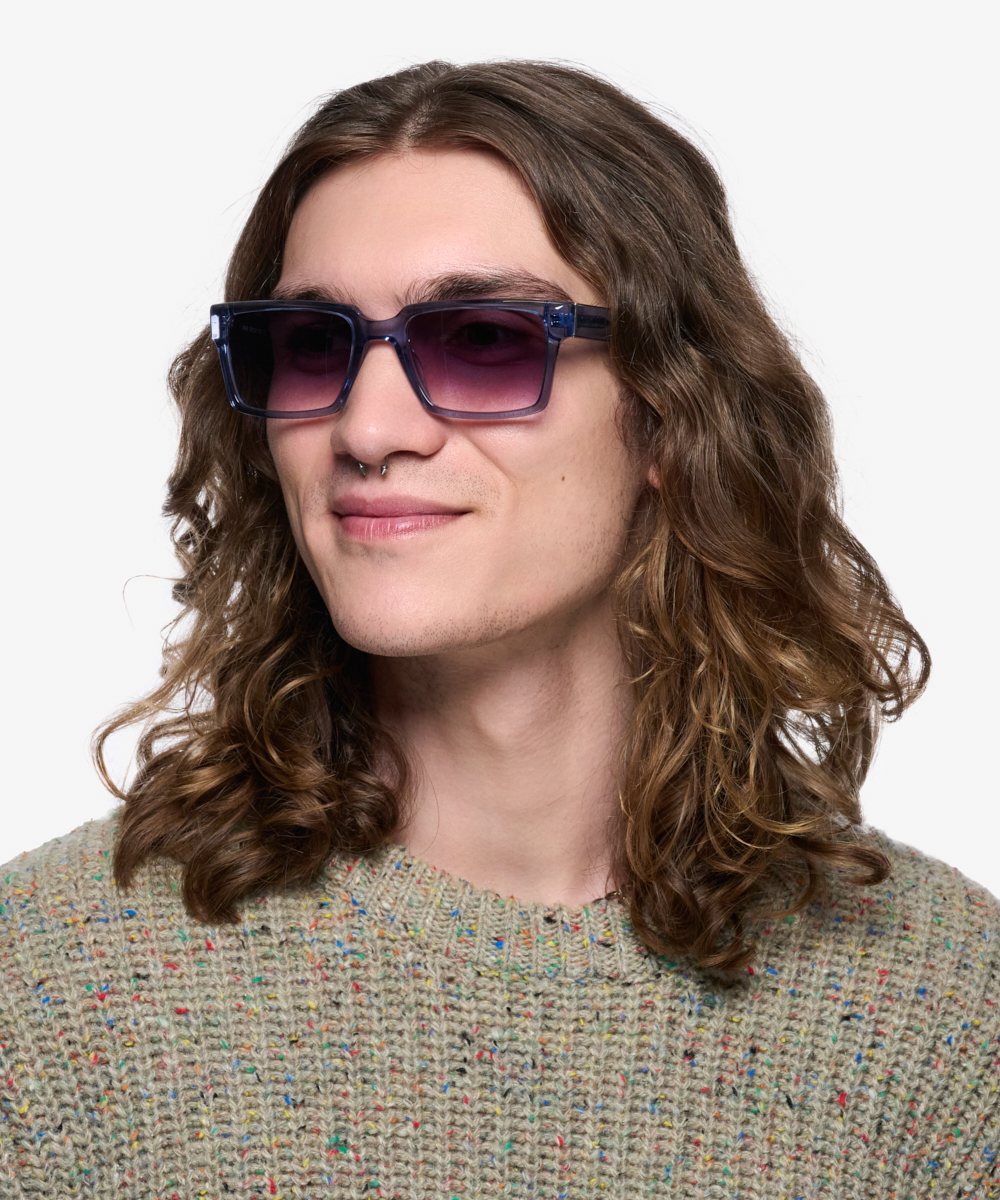 Agni Square Clear Blue Frame Sunglasses For Men Eyebuydirect