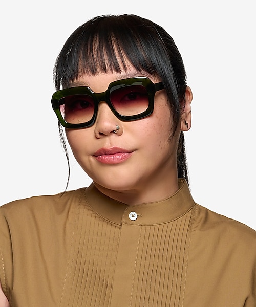 Chirico Square Clear Green Frame Prescription Sunglasses