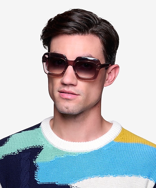 Chirico Square Clear Brown Frame Prescription Sunglasses